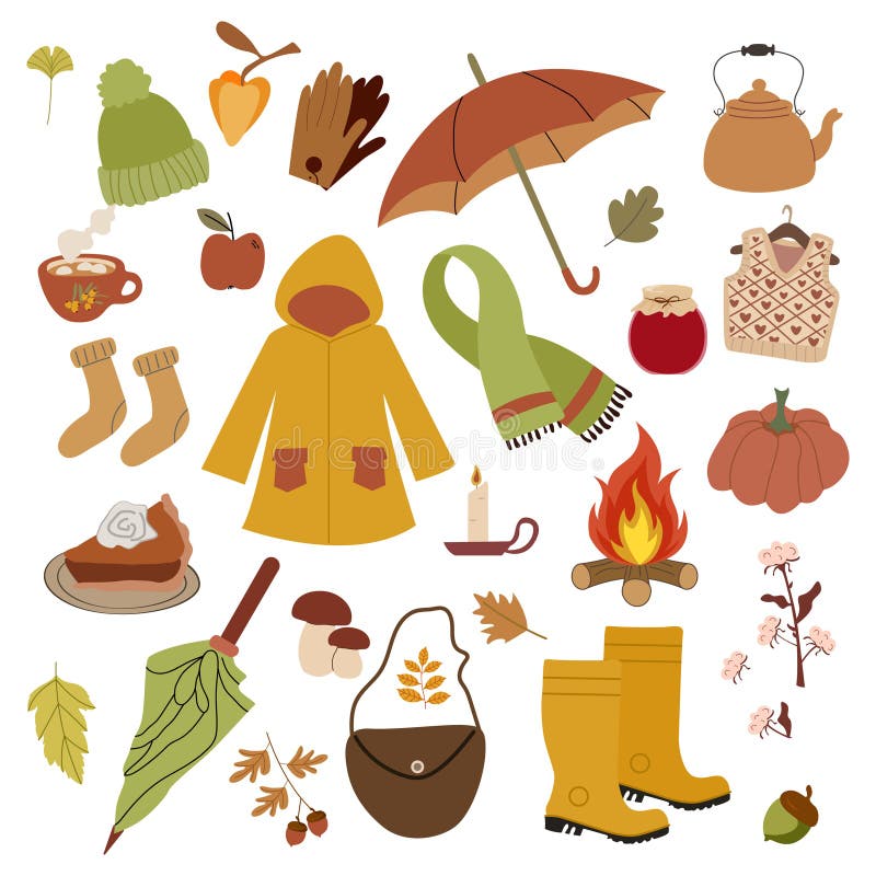 A Set of Autumn Clothes and Things To Wear. Stock Vector - Illustration ...