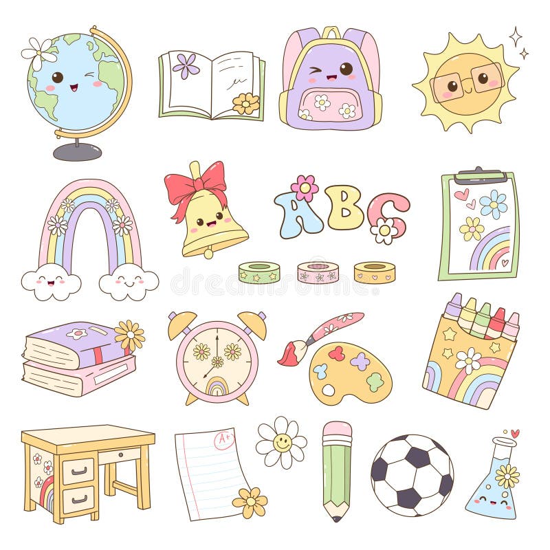 Kawaii Back To School Doodle Pack Stock Illustration - Illustration of ...