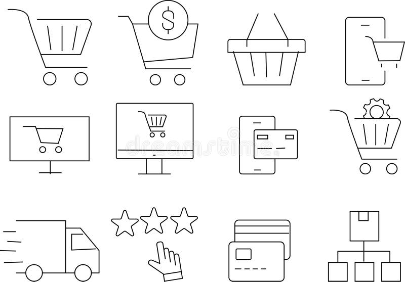 Cart System Editable Line Icons Set for E-commerce, Shopping, Online ...