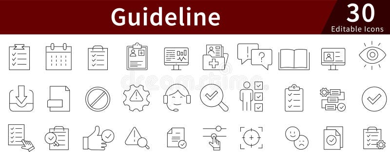 Guideline Editable Line Icons Set for Rules, Instructions, Policy, and ...