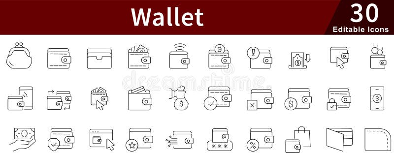 Wallet Editable Line Icons Set for Finance and Payments Stock Vector ...