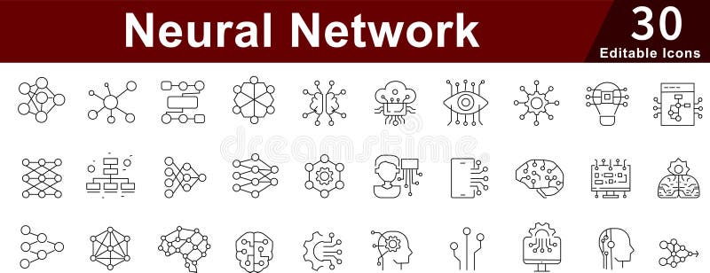 Neural Network Line Icons: Artificial Intelligence, Machine Learning ...