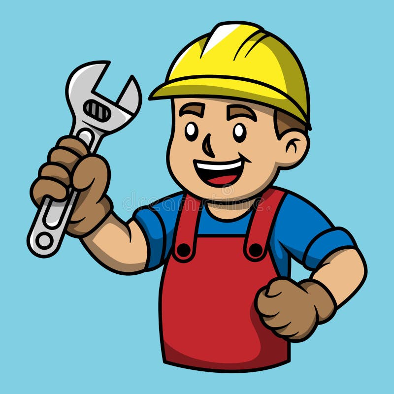 Illustration of Cartoon Construction Worker with Wrench Stock Vector ...