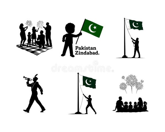 Family Celebrating Flag Hoisting Ceremony on 14 August, Silhouette ...