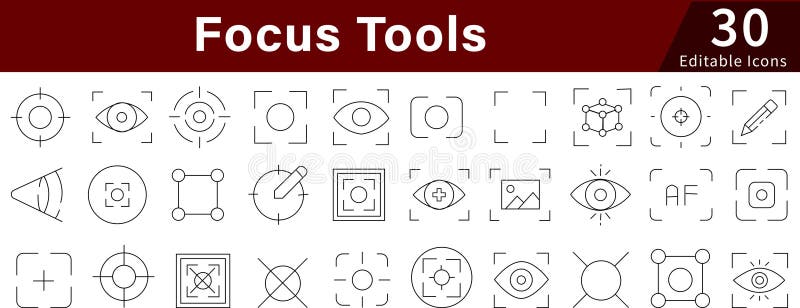 Focus Tools Editable Line Icons Set for Concentration, Productivity ...