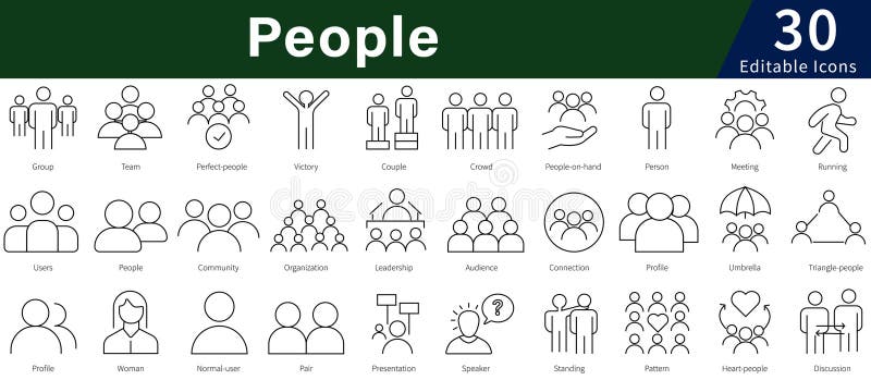 People Editable Line Icons Set for Human, Person, Social, and Community ...