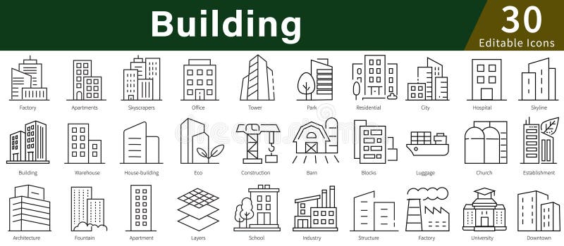 Building Editable Line Icons Set for Architecture, Construction, Real ...