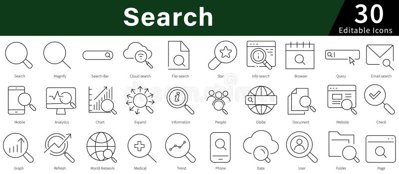 Search Editable Line Icons Set for Find, Discovery, Research, and ...