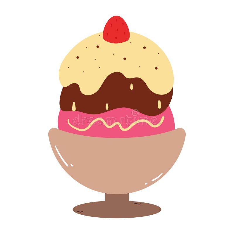 Cute Drawing Cartoon Ice Cream Sorbet with Chocolate, Vanilla and ...