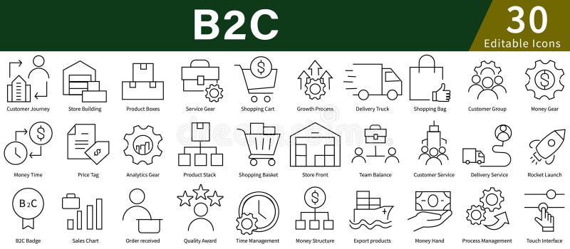 B2C Icon Set in Line Style with Editable Vector for Business, Consumer ...