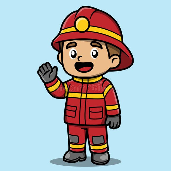 Cartoon Illustration of Firefighter Waving Stock Vector - Illustration ...