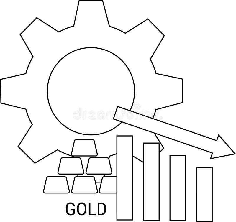 Gold Production Decrease Gear, Bars, Arrow Concept Stock Illustration ...