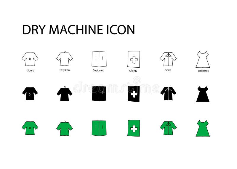 Icon Set of Dryer Machine Hand Draw Doodle Style Stock Vector ...