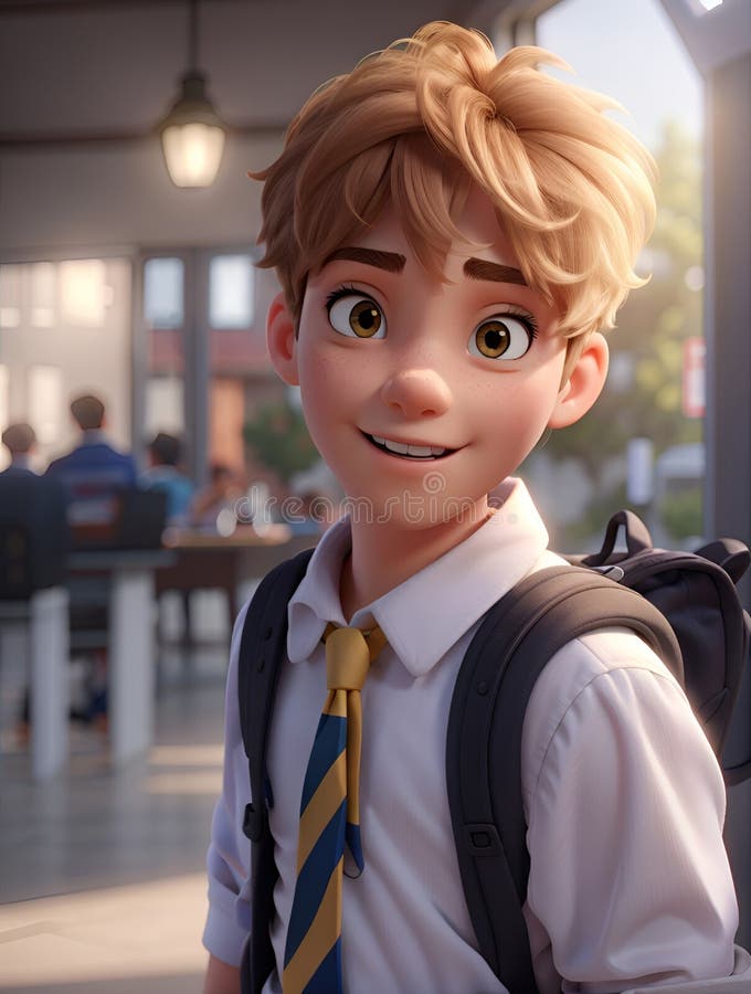 Art Illustration of a Portrait of a Boy in a Complete School Uniform ...