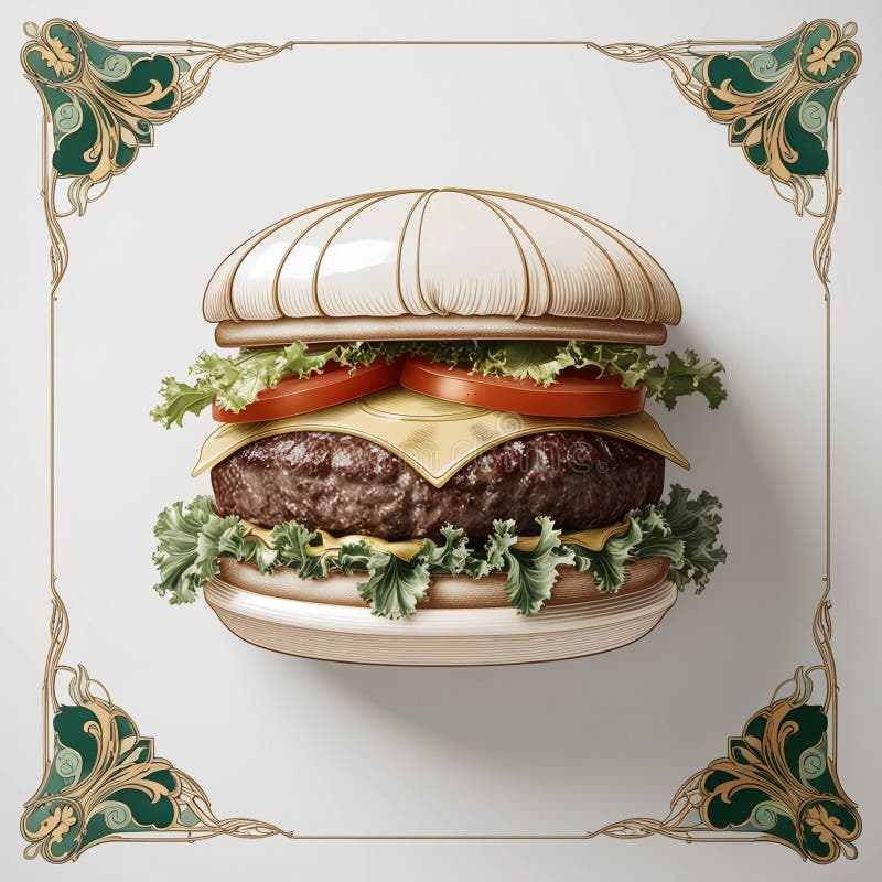 An Art Inspired Depiction of a Burger, Featuring a Blend of Colors and ...