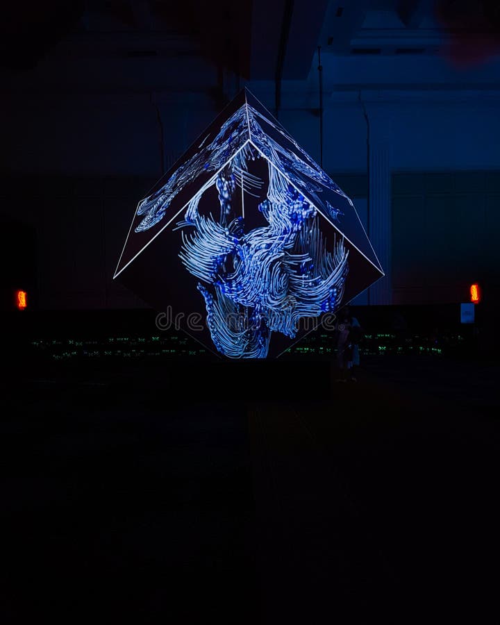 Art Installation of a Cube with a Light Projection in an Art Museum ...
