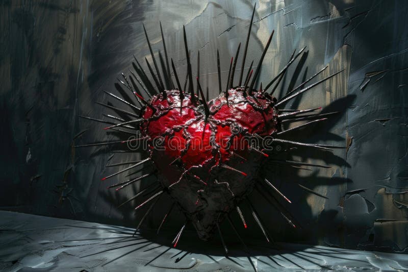 Art Installation of a Heart Surrounded by Spikes with a Red Light in a ...