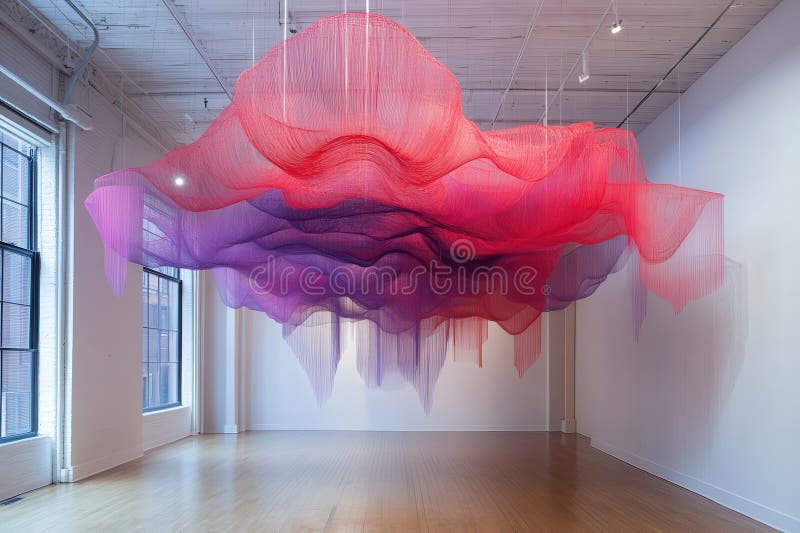 Art Installation Showcasing Colorful Textile Clouds Modern Gallery Visual Art Indoor Space ...
