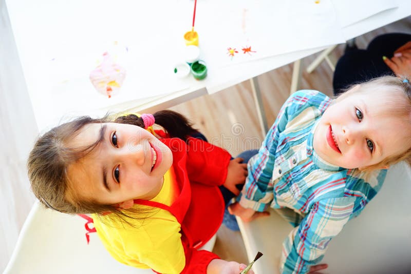 Art lesson in kindergarten stock photo. Image of development - 91678248