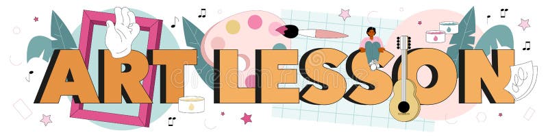 Art Lesson Typographic Header. Student Holding Art Tools Learning Stock ...