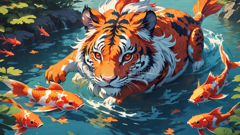 Art of Life Koi Fish Tiger in Nature Stock Illustration - Illustration ...