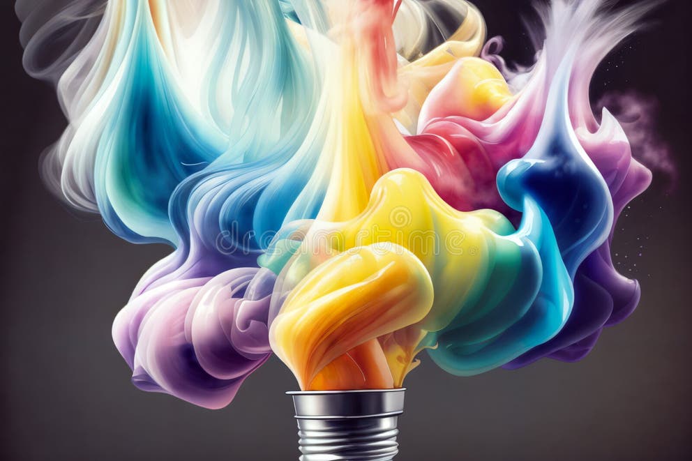 Art of a Light Bulb Lamp Exploding with Colorful Rainbow Paint Splash ...