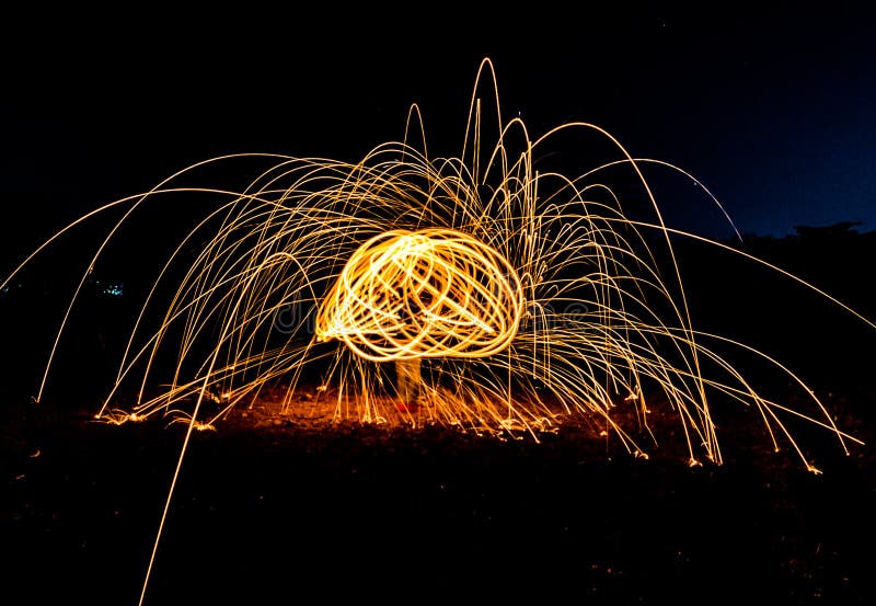 Art light of fire spinning stock image. Image of night - 74331317