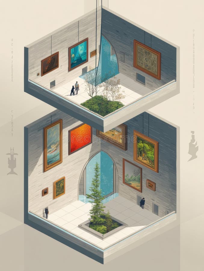 Exploring an Isometric Art Gallery with Floating Paintings and Modern ...