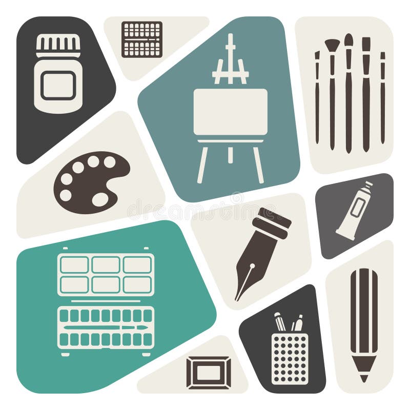 Art materials icons set stock illustration. Illustration of color ...