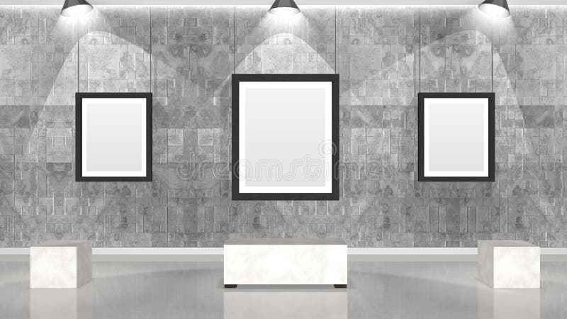 Art Museum Wall with Three Vertical Frames Stock Illustration ...