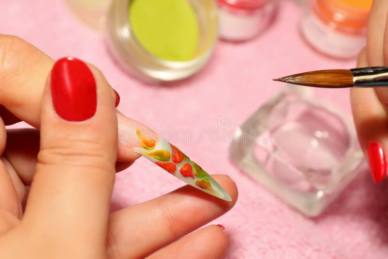 Art nail floral design. stock photo. Image of artificial - 50081422