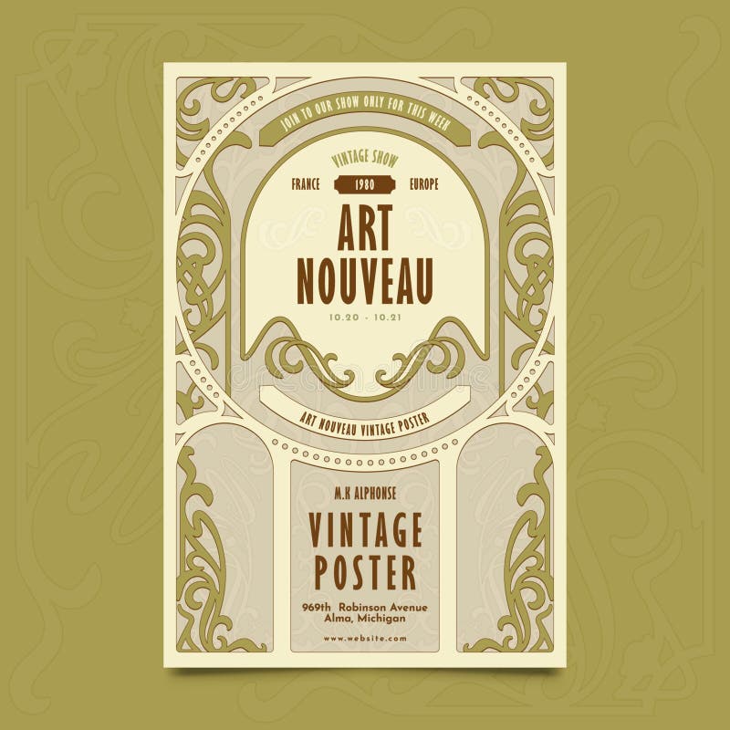 Art Nouveau Flyer Template with Vintage Decorative Elements Stock ...