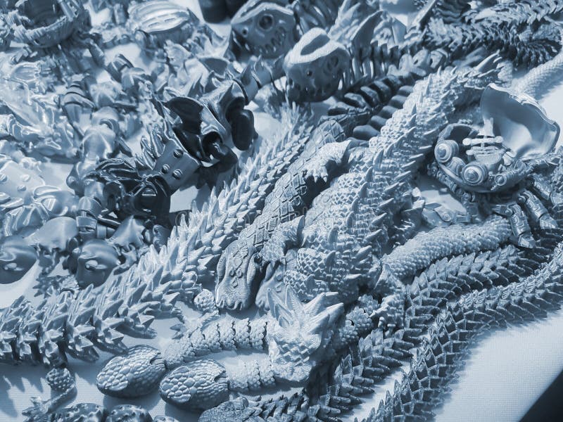 Art Objects Printed 3D Printer. Various Creative Models Created on a 3D ...