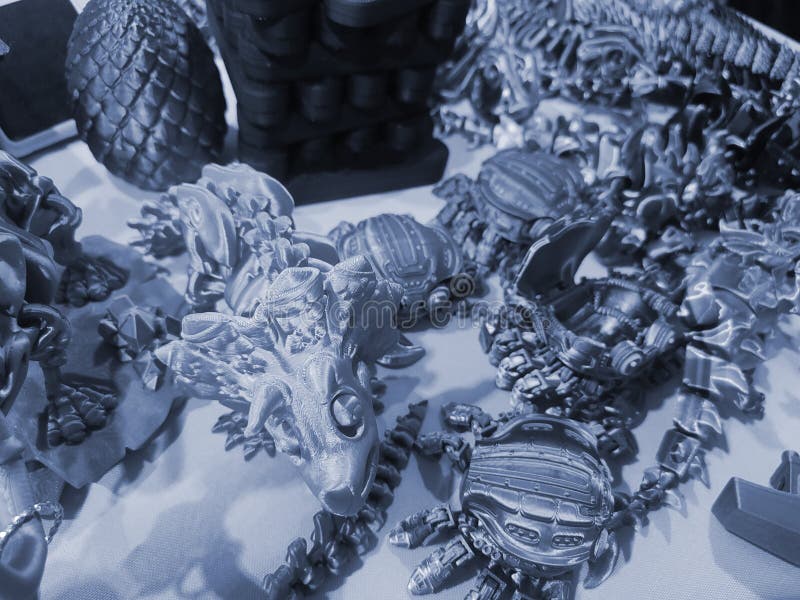 Art Objects Printed 3D Printer. Various Creative Models Created on a 3D ...
