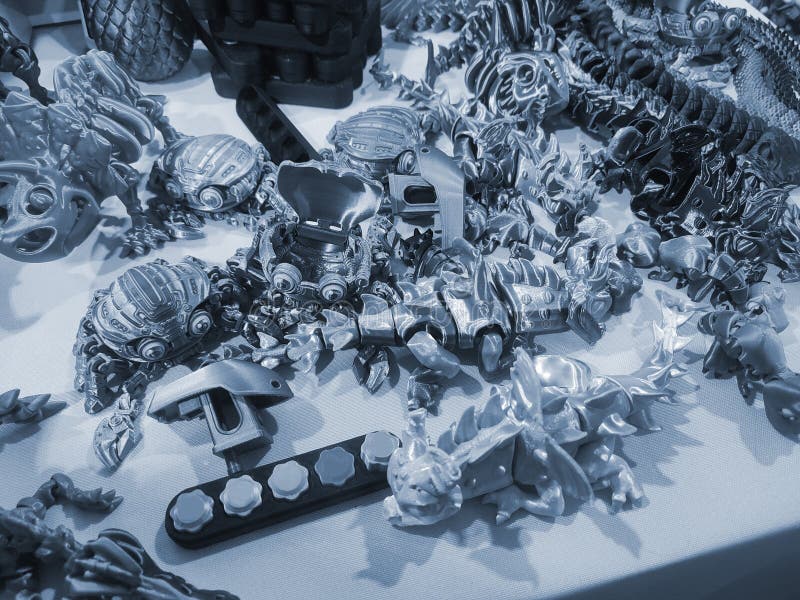 Art Objects Printed 3D Printer. Various Creative Models Created on a 3D ...