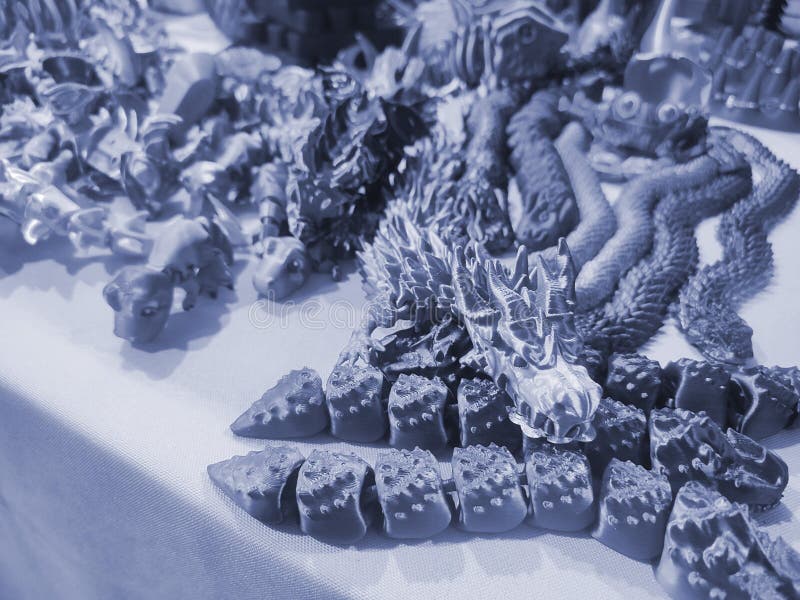 Art Objects Printed 3D Printer. Various Creative Models Created on a 3D ...