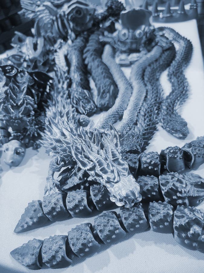 Art Objects Printed 3D Printer. Various Creative Models Created on a 3D ...