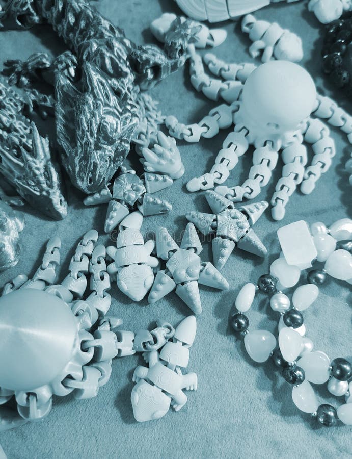 Art Objects Printed 3D Printer. Various Creative Models Created on a 3D ...