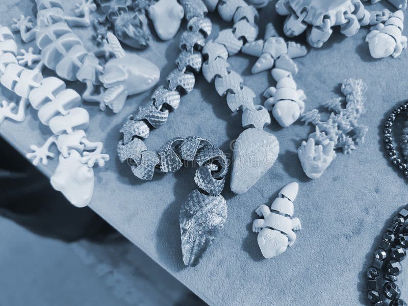 Art Objects Printed 3D Printer. Various Creative Models Created on a 3D ...