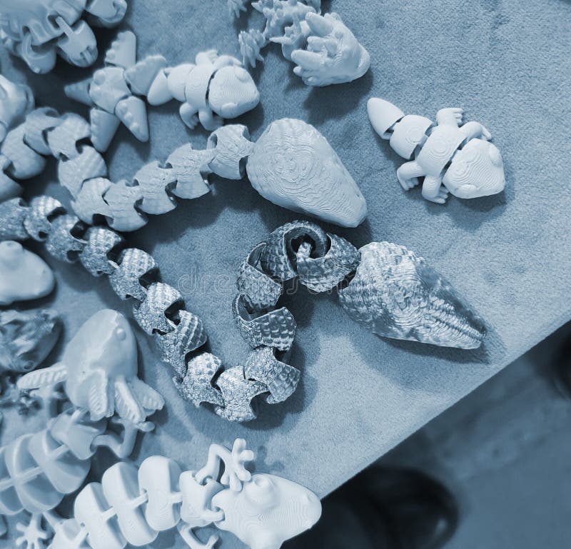 Art Objects Printed 3D Printer. Various Creative Models Created on a 3D ...