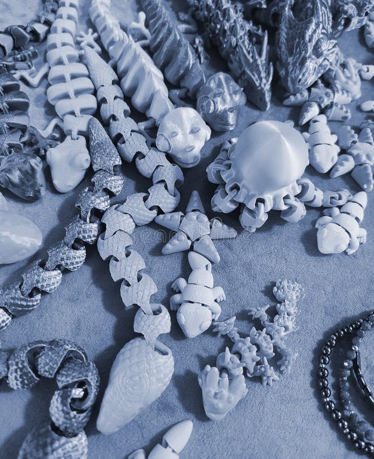 Art Objects Printed 3D Printer. Various Creative Models Created on a 3D ...