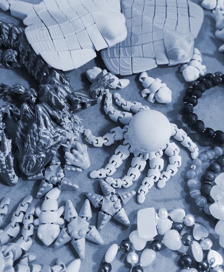 Art Objects Printed 3D Printer. Various Creative Models Created on a 3D ...