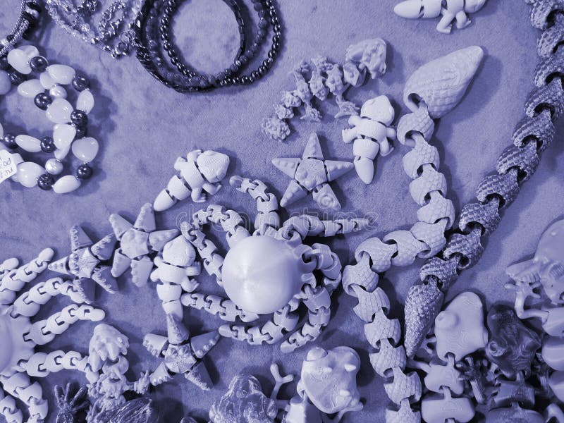 Art Objects Printed 3D Printer. Various Creative Models Created on a 3D ...