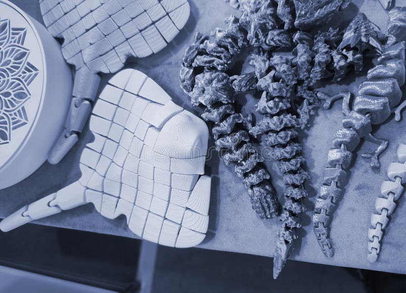 Art Objects Printed 3D Printer. Various Creative Models Created on a 3D ...