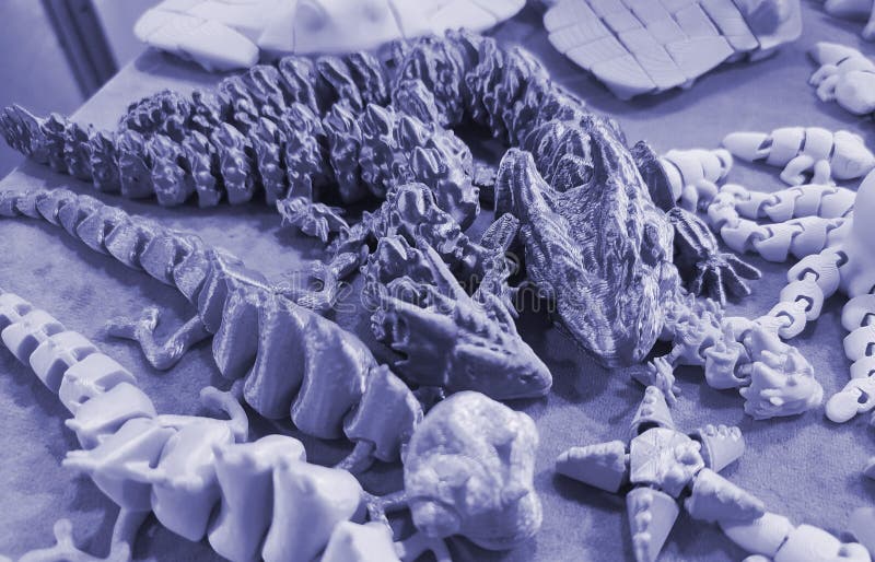 Art Objects Printed 3D Printer. Various Creative Models Created on a 3D ...