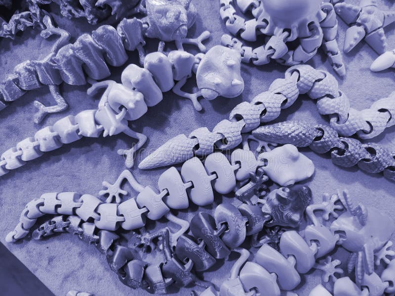 Art Objects Printed 3D Printer. Various Creative Models Created on a 3D ...