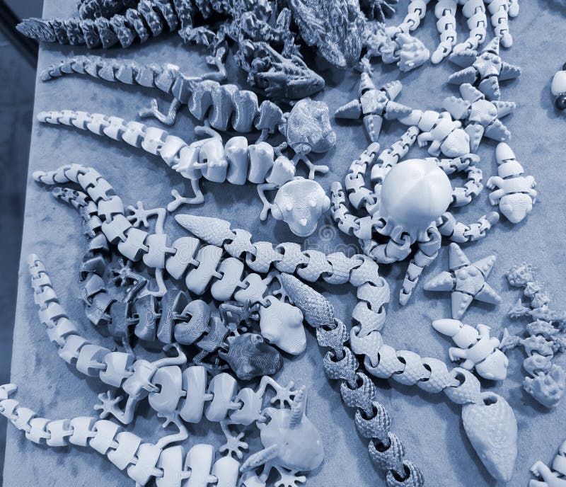 Art Objects Printed 3D Printer. Various Creative Models Created on a 3D ...