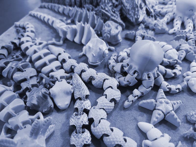 Art Objects Printed 3D Printer. Various Creative Models Created on a 3D ...