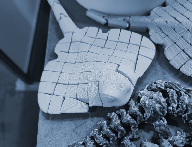 Art Objects Printed 3D Printer. Various Creative Models Created on a 3D ...