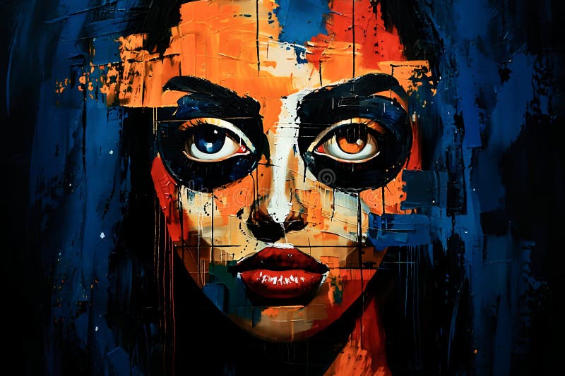 Art Orange Face, Abstract Art Concrete Wallpaper Stock Illustration ...